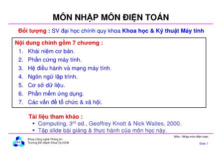 Bài giảng Nhập môn điện toán