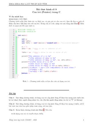 Tài liệu thực hành Nhập môn lập trình - Bài thực hành số 9: Con trỏ (Pointer) trong C