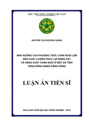 Luận án Ảnh hưởng của phương thức chăn nuôi lợn đến chất lượng phúc lợi ...