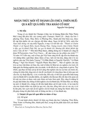 Nhận thức mới về thành lồi (Thừa thiên Huế) qua kết quả điều tra khảo ...